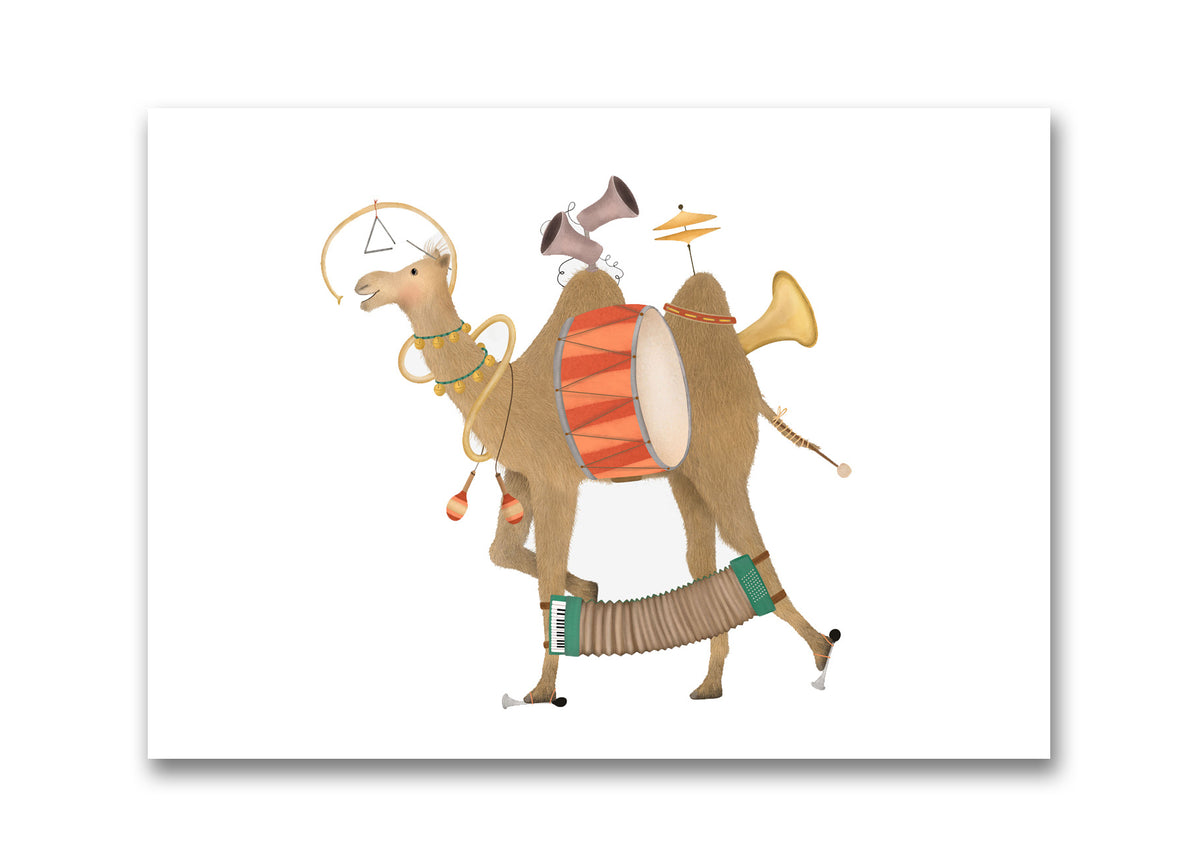 Getekenddoorzusje ansichtkaart one-man camel band – Mevrouwaardbei